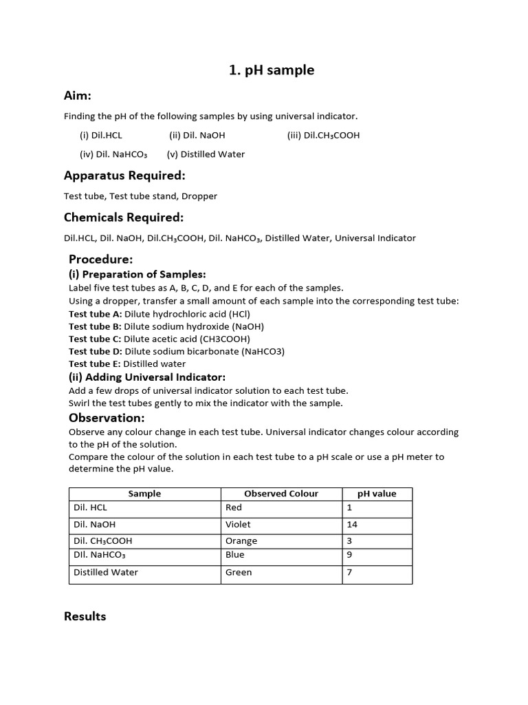 pH sample | PDF | Ph | Sodium Bicarbonate