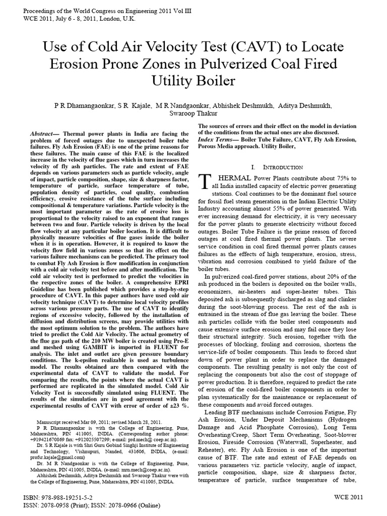 Use of Cold Air Velocity Test CAVT To Lo | PDF | Porosity | Boiler