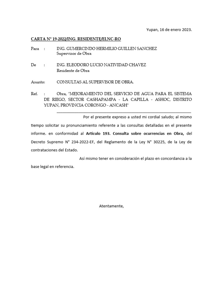 Consultas sobre Obra de Riego en Yupan | PDF | Ingeniería Química ...