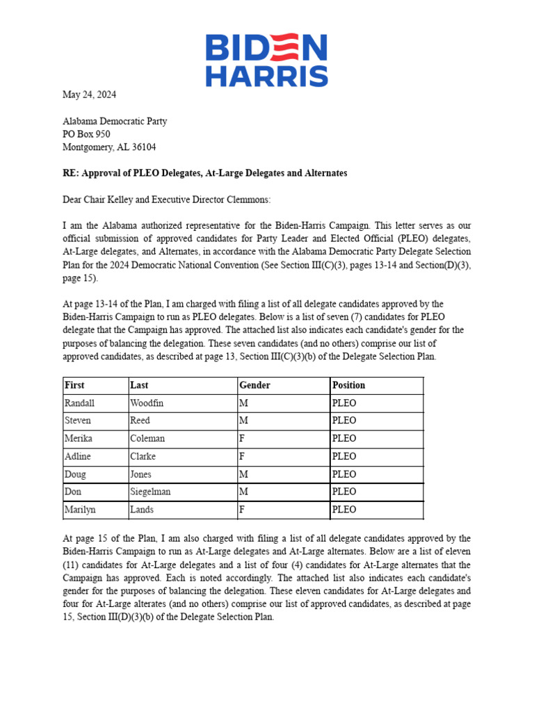 BFP - 2024 Alabama Delegate Letter | Download Free PDF | Political ...