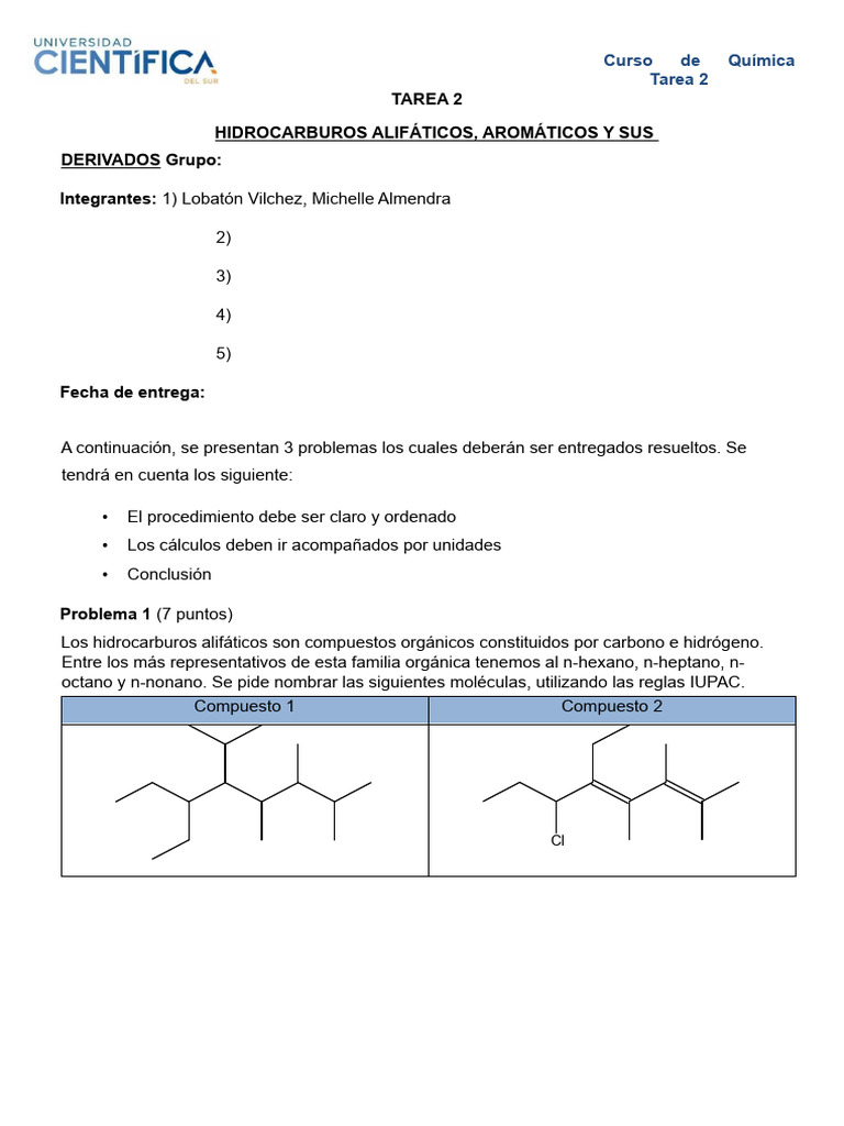 Tarea 2 Ejercicios de Hidrocarburos | PDF | Compuestos orgánicos | Química