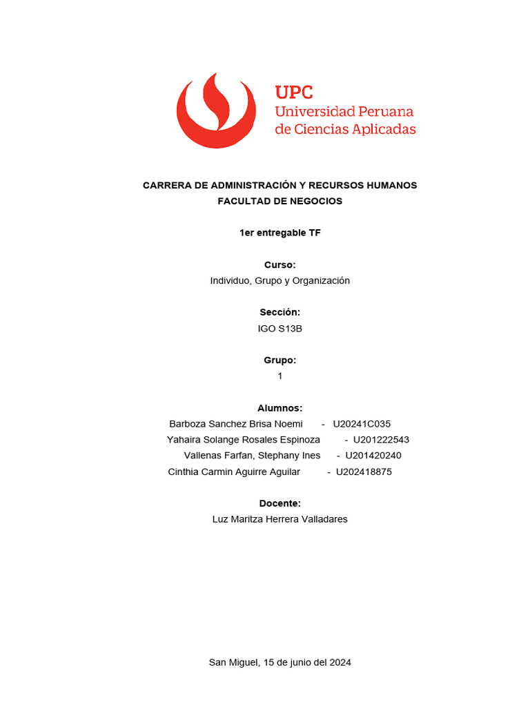 1er Entregable TF Grupo 1 | PDF | Motivación | Motivacional