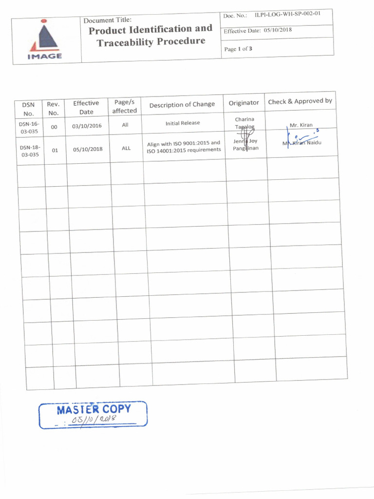 ILPI-LOG-WH-SP-002-01_Product Identification and Traceability Procedure ...
