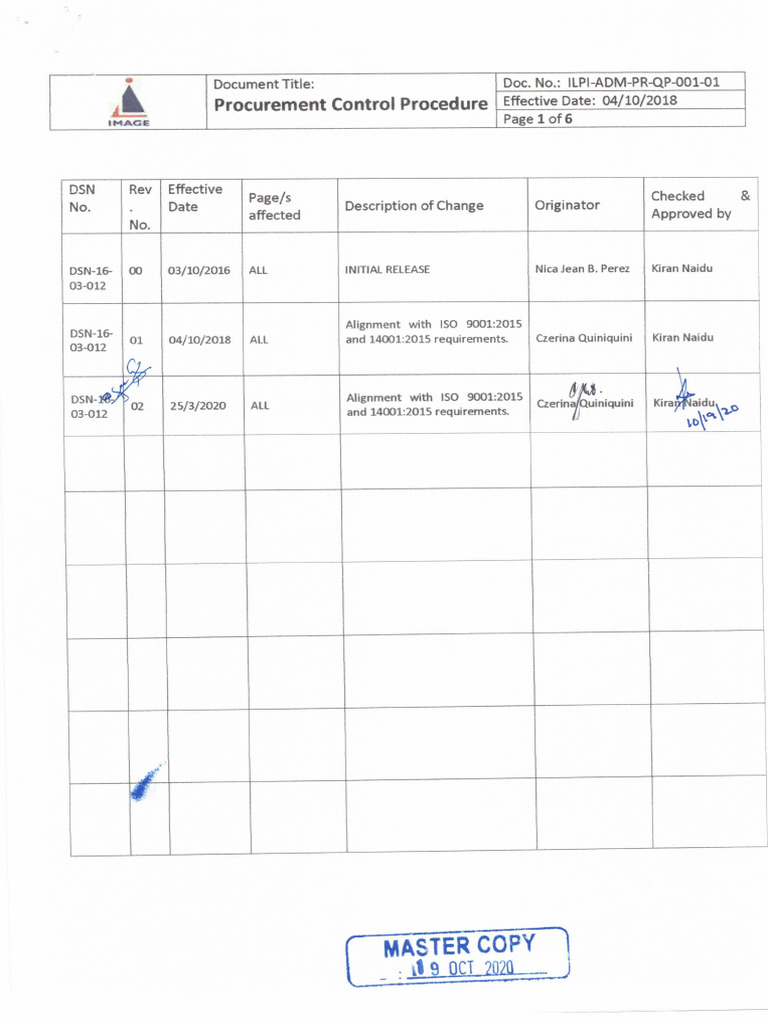 ILPI-ADM-PR-QP-001-01 - Procurement Control Procedure | PDF