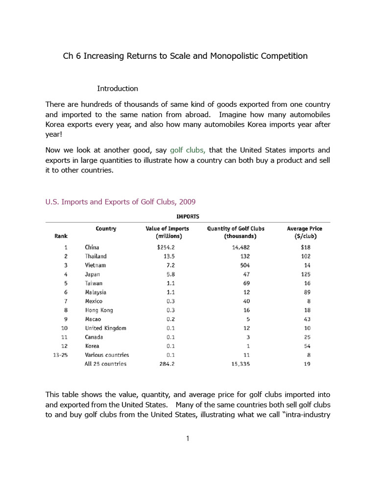 IntlTrade LectureNote Ch06 Increasing Returns To Scale and Monopolistic ...