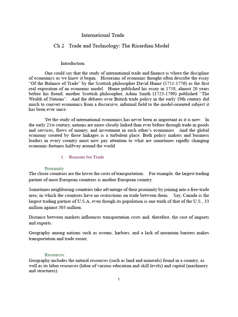 IntlTrade LectureNote Ch02 Trade and Technology | PDF | Mercantilism | Economic Equilibrium
