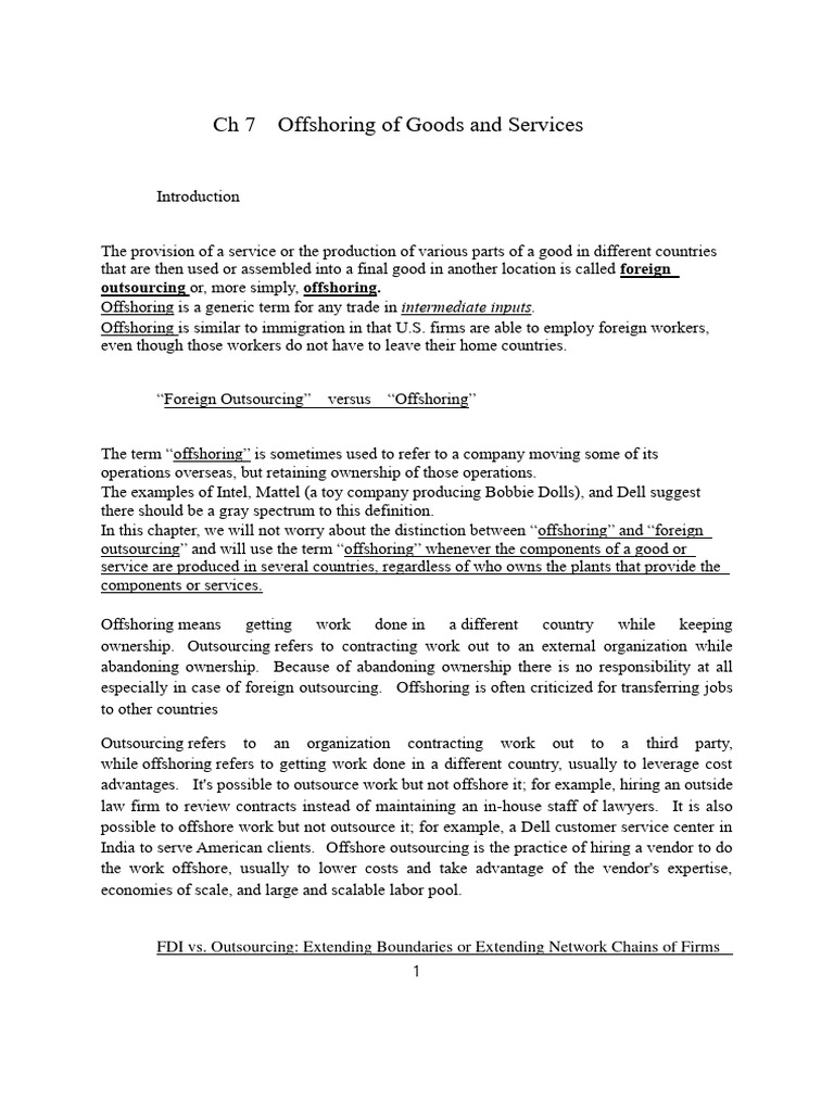 IntlTrade LectureNote Ch07 Ch 7 Offshoring of Goods and Services Pdf2 | Download Free PDF ...