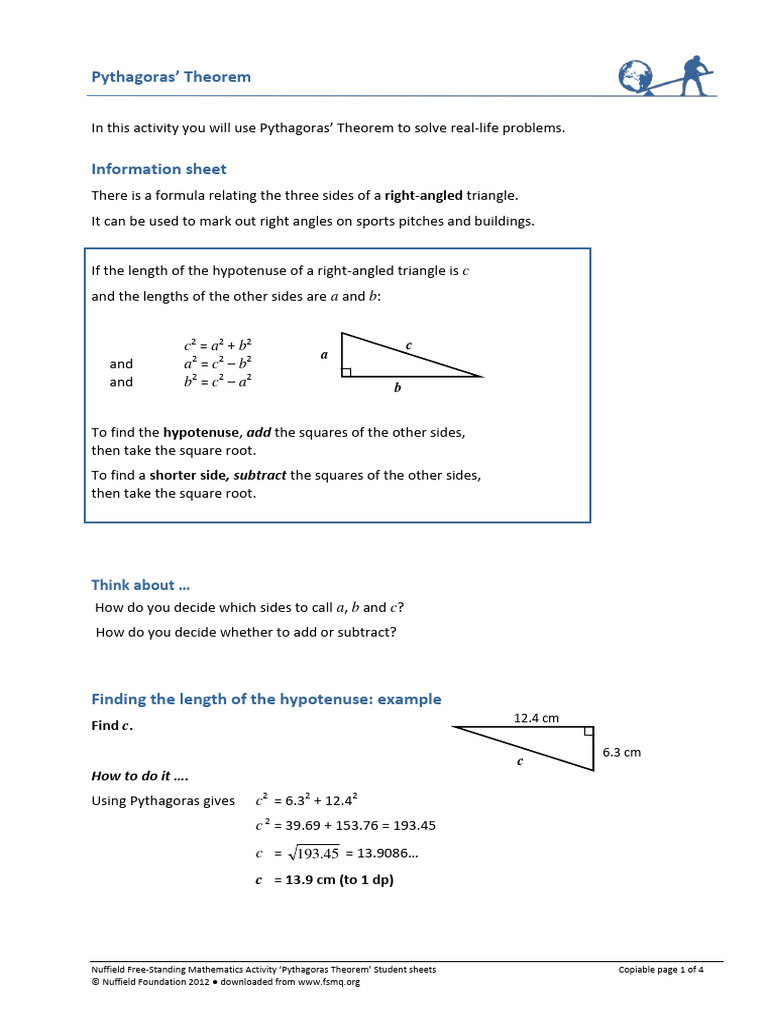 FSMA Pythagoras Theorem Student | PDF | Triangle Geometry | Geometry
