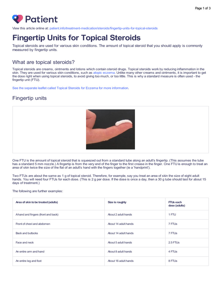 Fingertip Units For Topical Steroids | PDF | Topical Medication ...