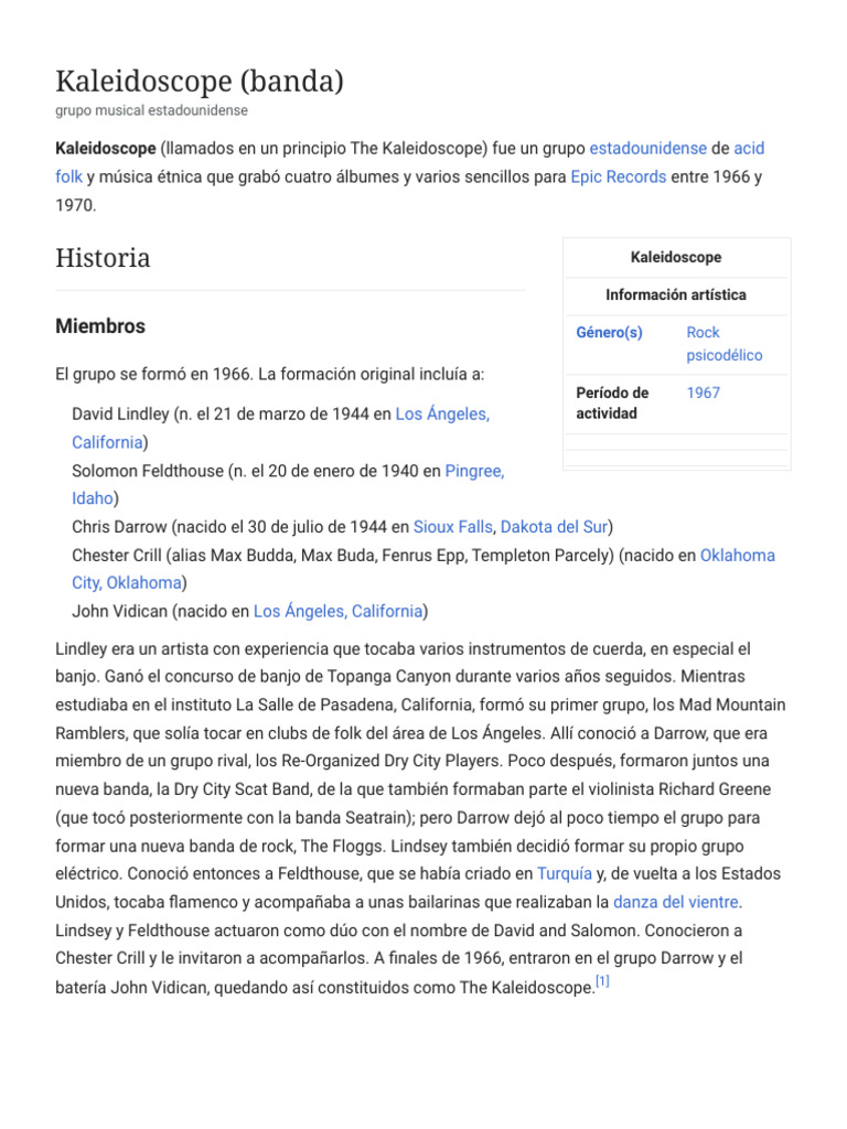 Kaleidoscope (Banda) - Wikipedia, La Enciclopedia Libre | PDF | Las ...