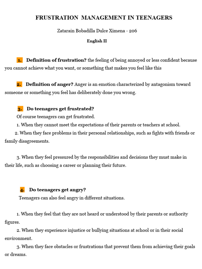 Frustration Management in Teenagers | PDF | Adolescence | Anger