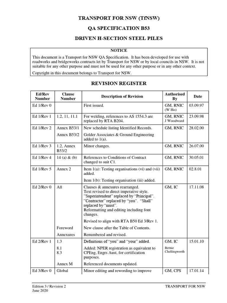 TS 01726.1 - 0.00 - Driven H-Section Steel Piles - QA | PDF | Deep ...