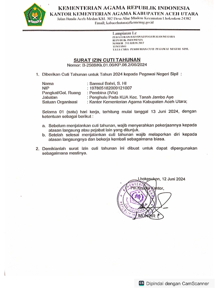 Surat Cuti Tahunan 22-06-2024 12.09 | PDF