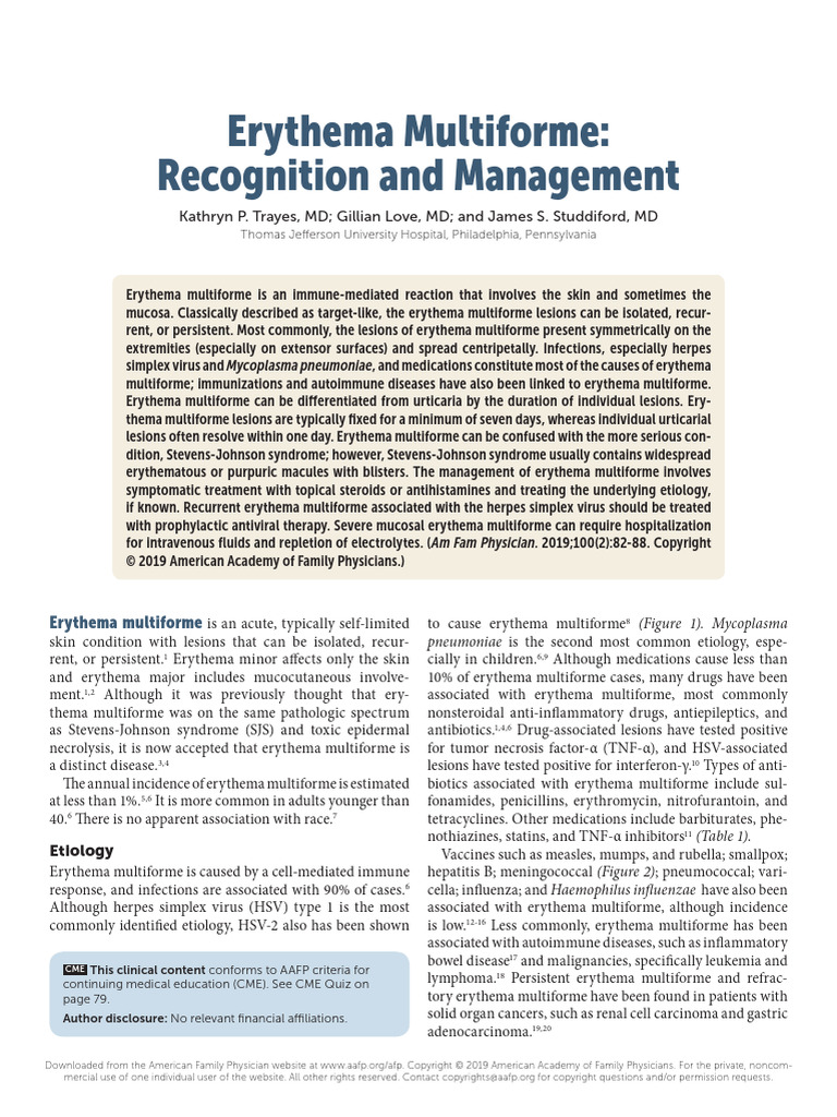 Erythema Multiforme: Recognition and Management | PDF | Diseases And ...