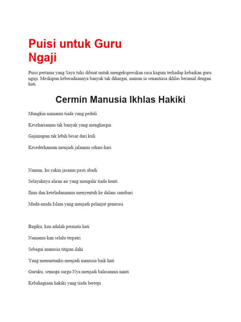 Puisi Menghargai Guru Ngaji | PDF
