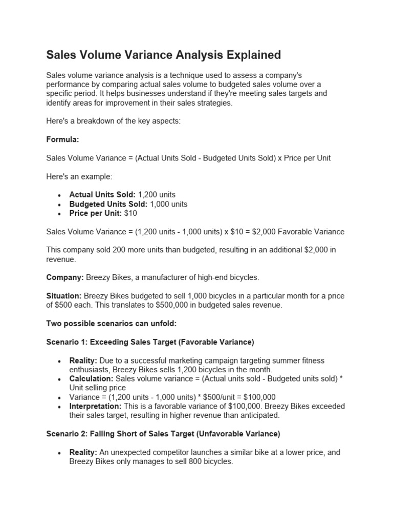 Sales Volume Variance Analysis Explained | PDF | Electric Vehicle ...