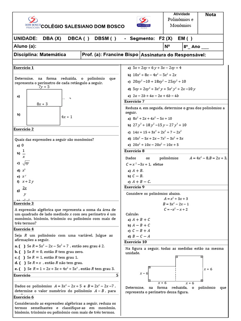 atividade de estudo | PDF | Conceitos matemáticos | Álgebra abstrata