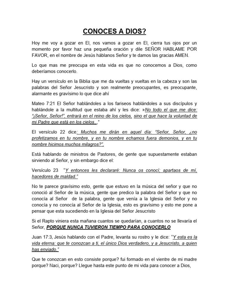 CONOCES A DIOS | PDF | Creencia religiosa y doctrina | Contenido bíblico