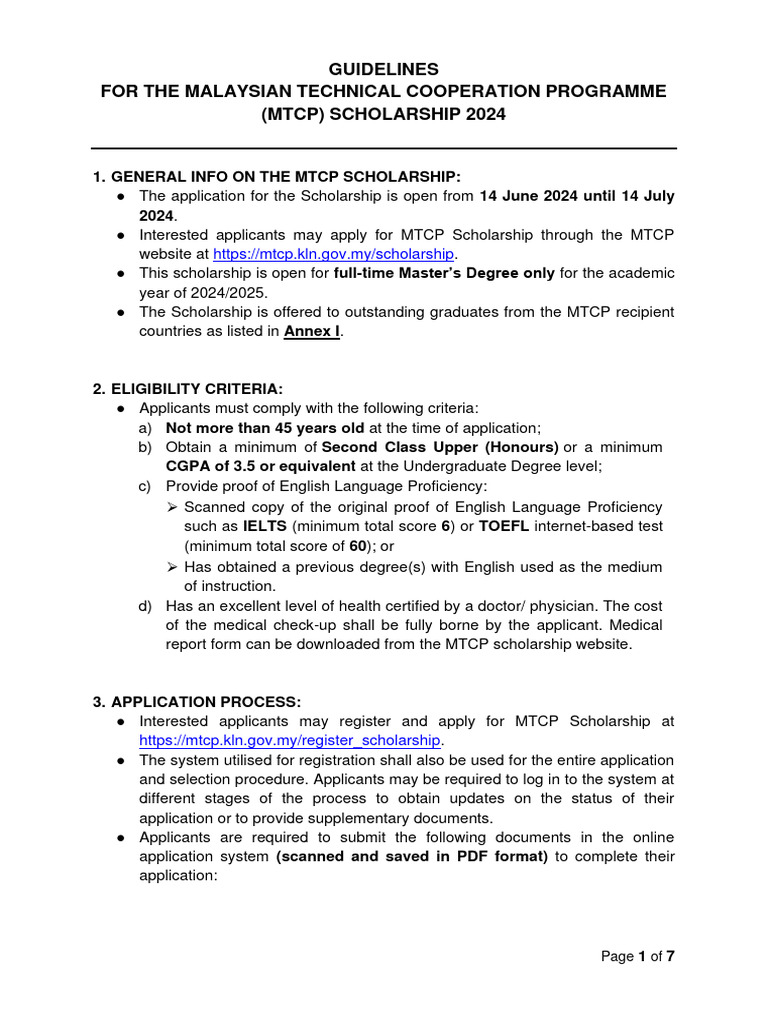 Application Guidelines For MTCP Scholarship 2024 | PDF | Academic Degree | Malaysia