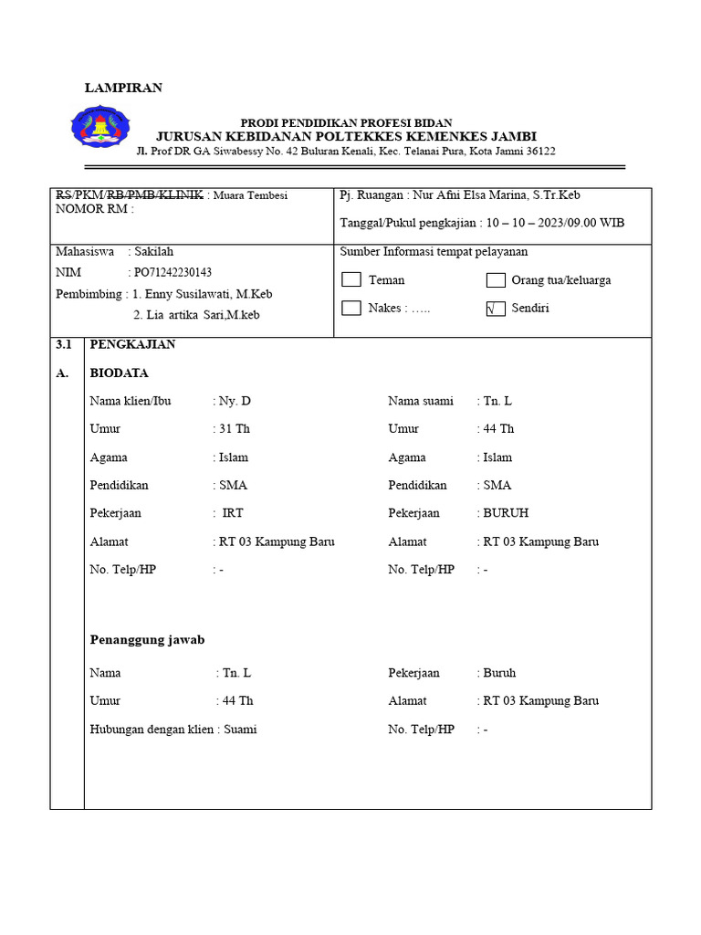 Askeb Hamil Kunjungan 1 (Lta) - Sakilah | PDF