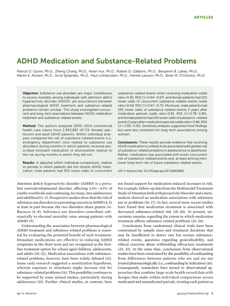 ADHD Medication and Substance-Related Problems 2017 | Download Free PDF ...