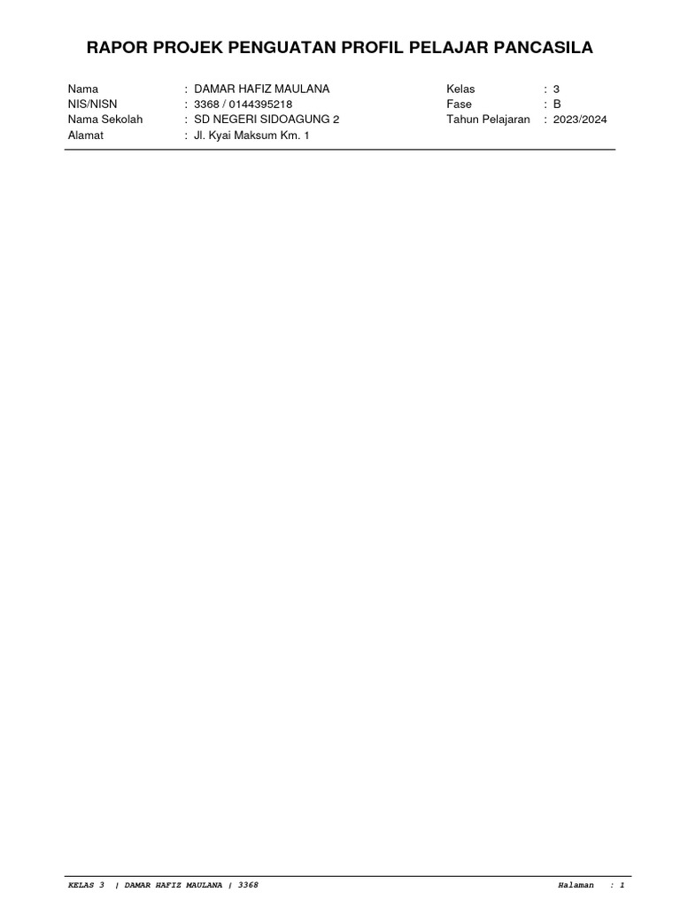 Rapor P5 KLS Kelas3 | PDF