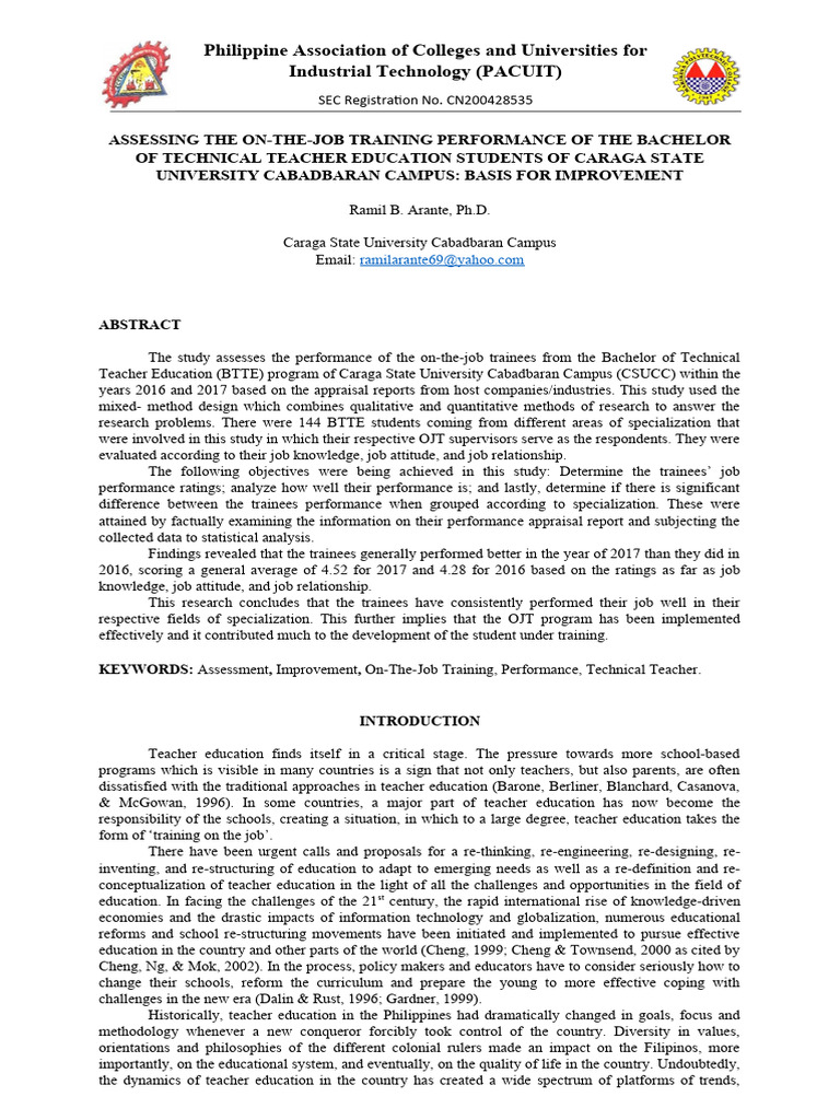 BTTE | PDF | Teacher Education | Performance Appraisal