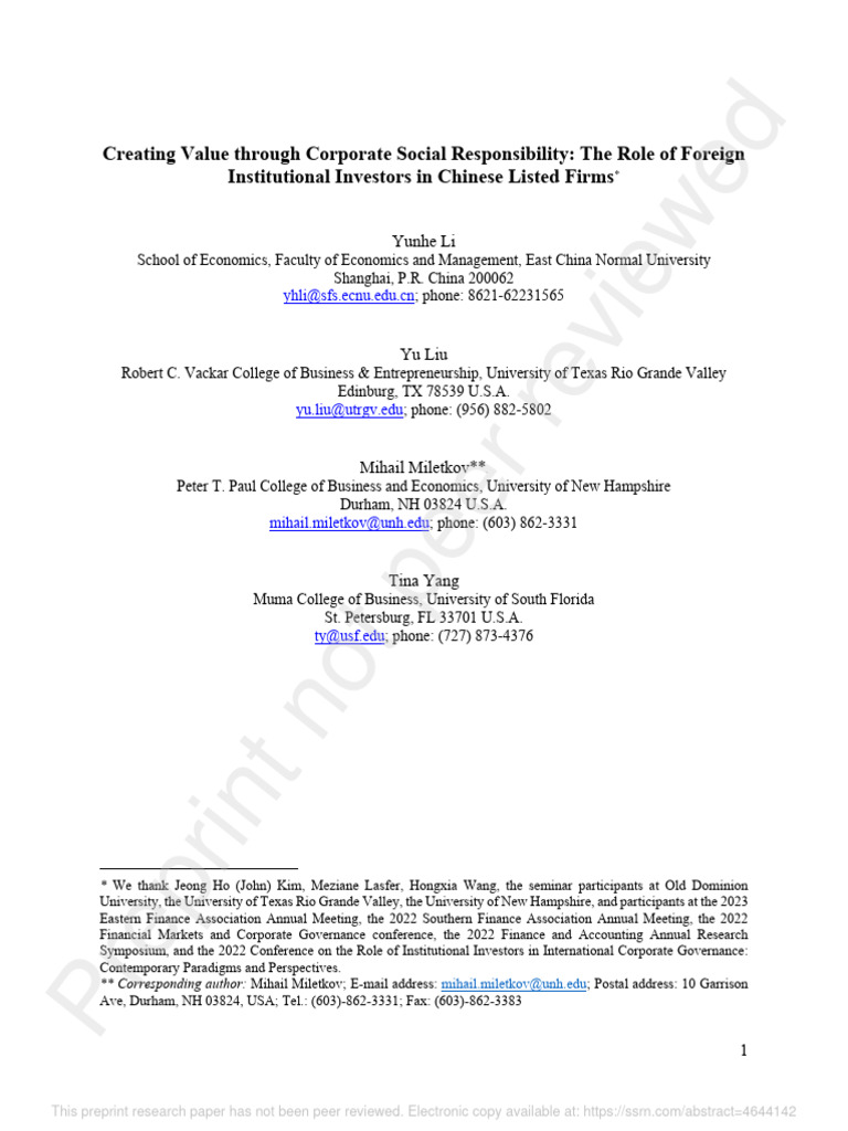 SSRN Id4644142 | PDF | Corporate Social Responsibility | Investing