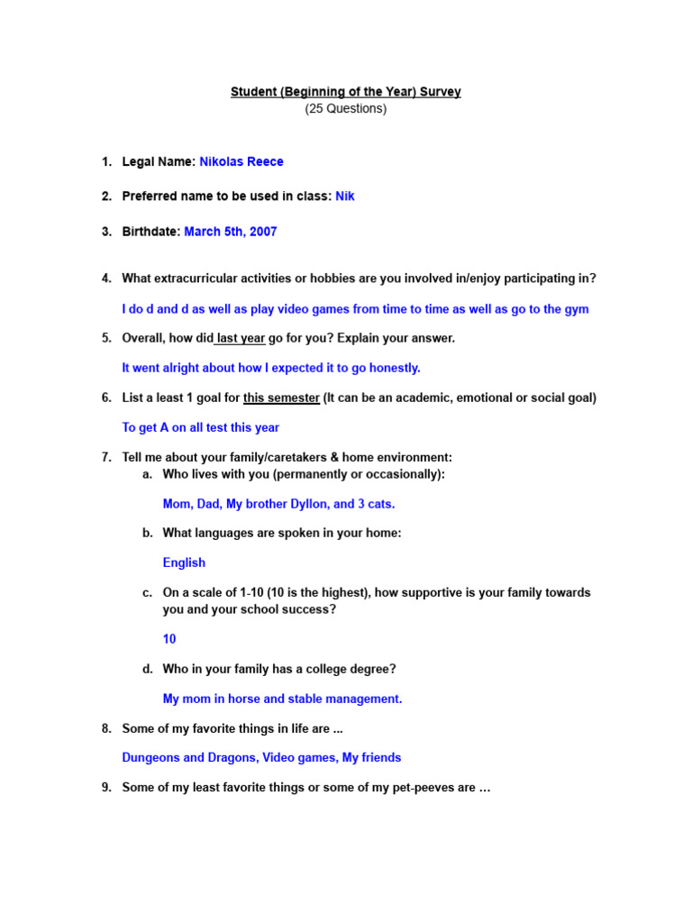 Student Survey: Goals & Preferences | PDF | Psychology | Social Psychology