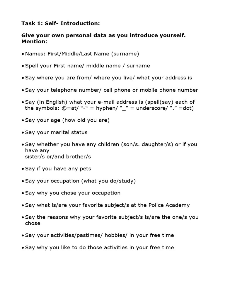TASK 1 Self-Introduction Guidelines | PDF