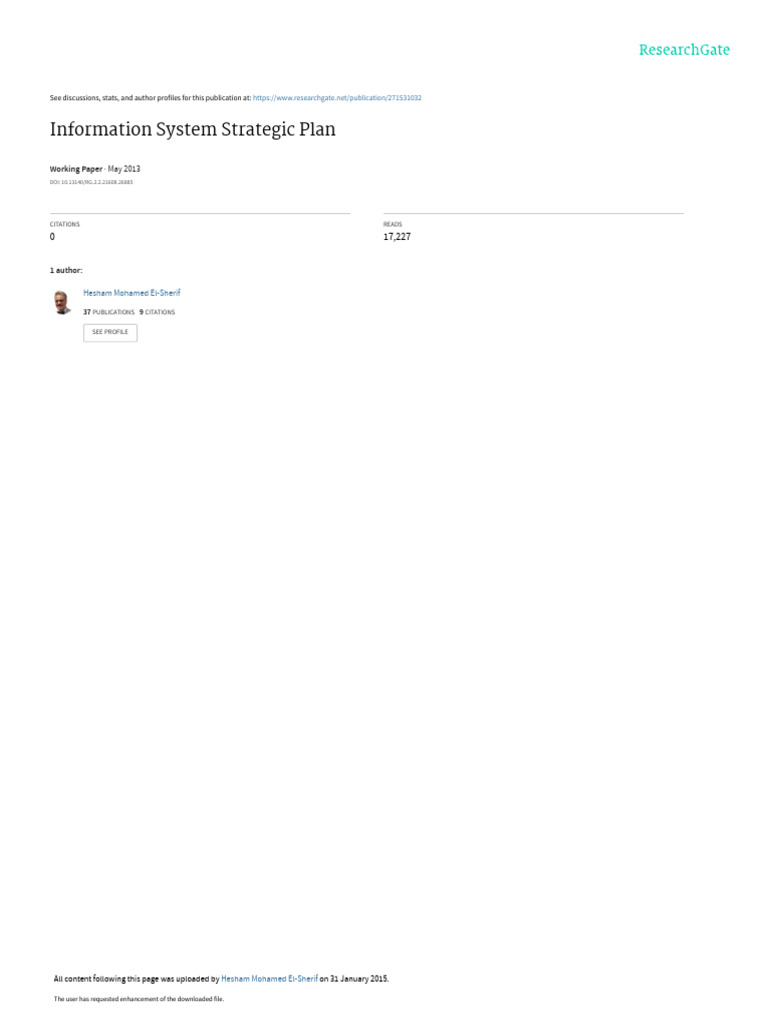 Information System Strategic Plan | PDF | System | Strategic Management