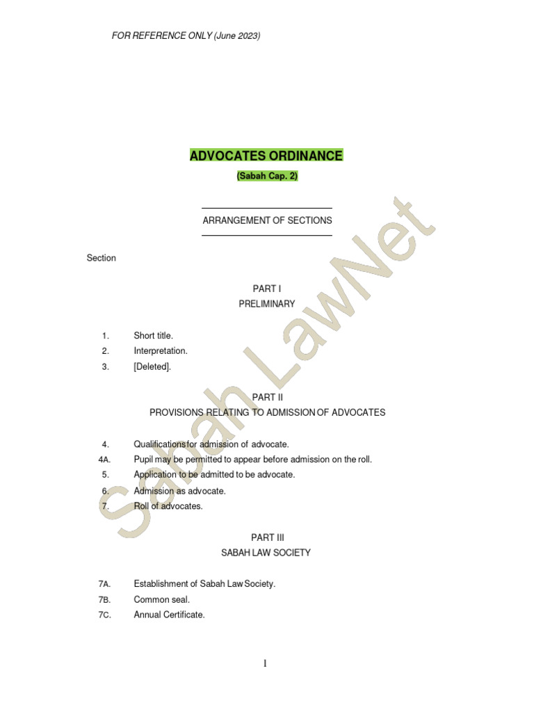 Sabah Advocates Ordinance | PDF | Advocate | Solicitor