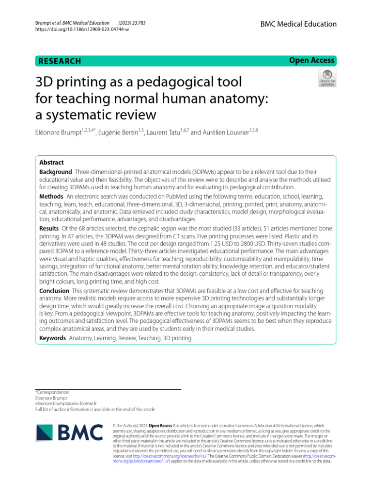3D Printing As A Pedagogical Tool For Teaching Normal Human Anatomy Systemic Reveiw | PDF ...