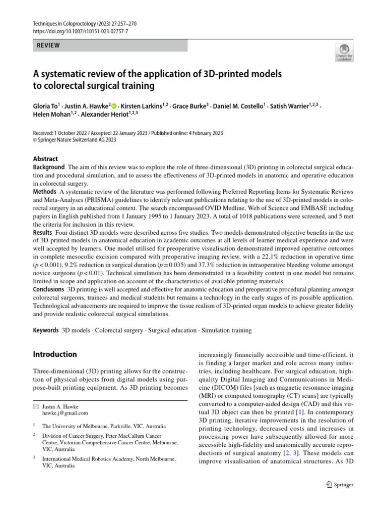 A Systematic Review of The Application of 3D Printed Models | PDF | Systematic Review | 3 D Printing