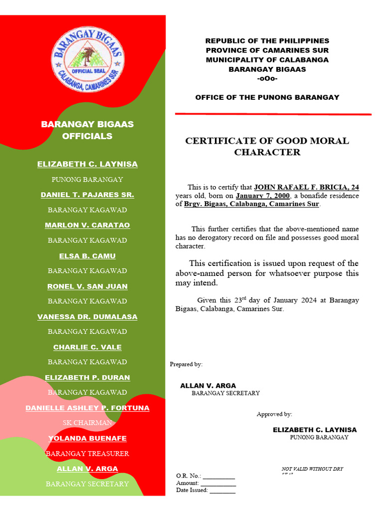 Certificate of Good Moral Character | PDF