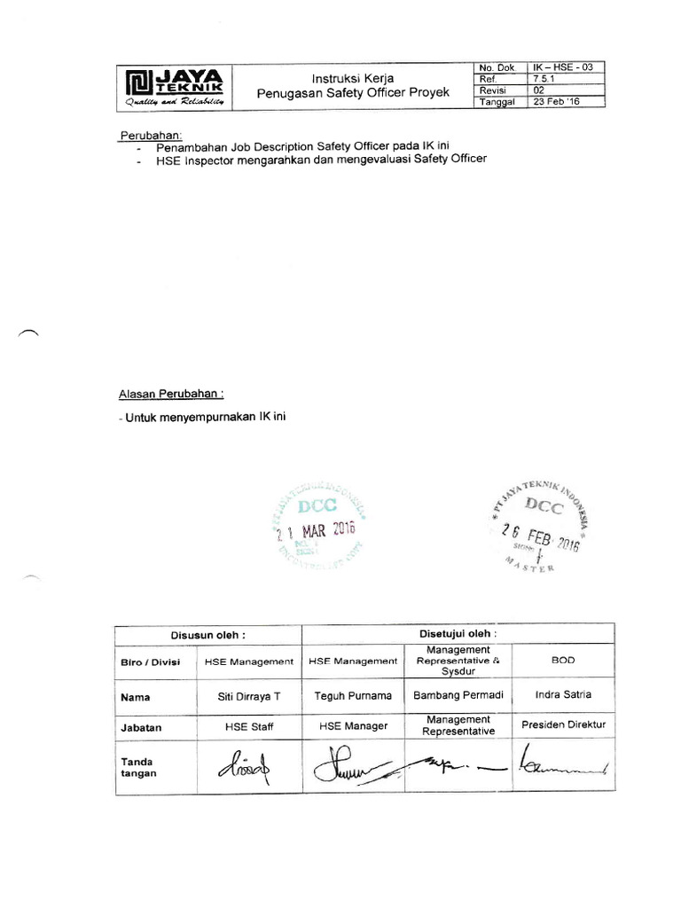 IK Penugasan Safety Officer Proyek | PDF