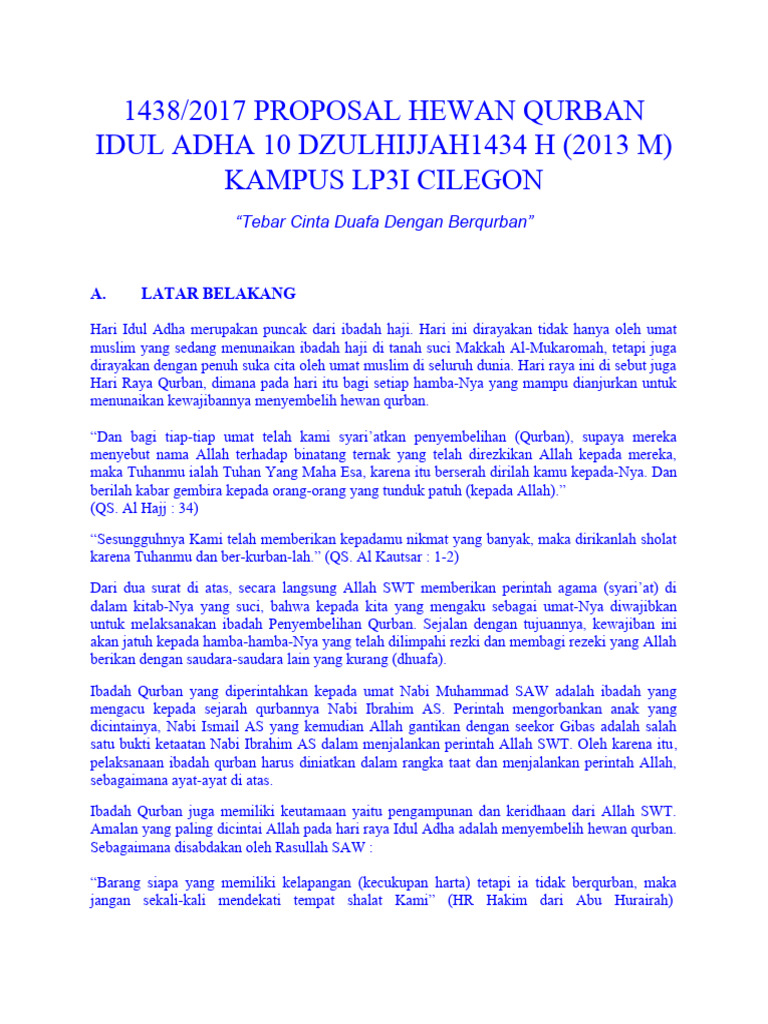 Proposal Qurban Idul Adha 1434 H | PDF