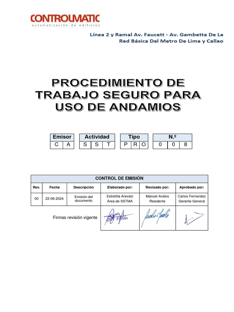 CA-SST-PROC-008 Procedimiento de Trabajo Seguro para Uso de Andamios | PDF | Andamio | Lima