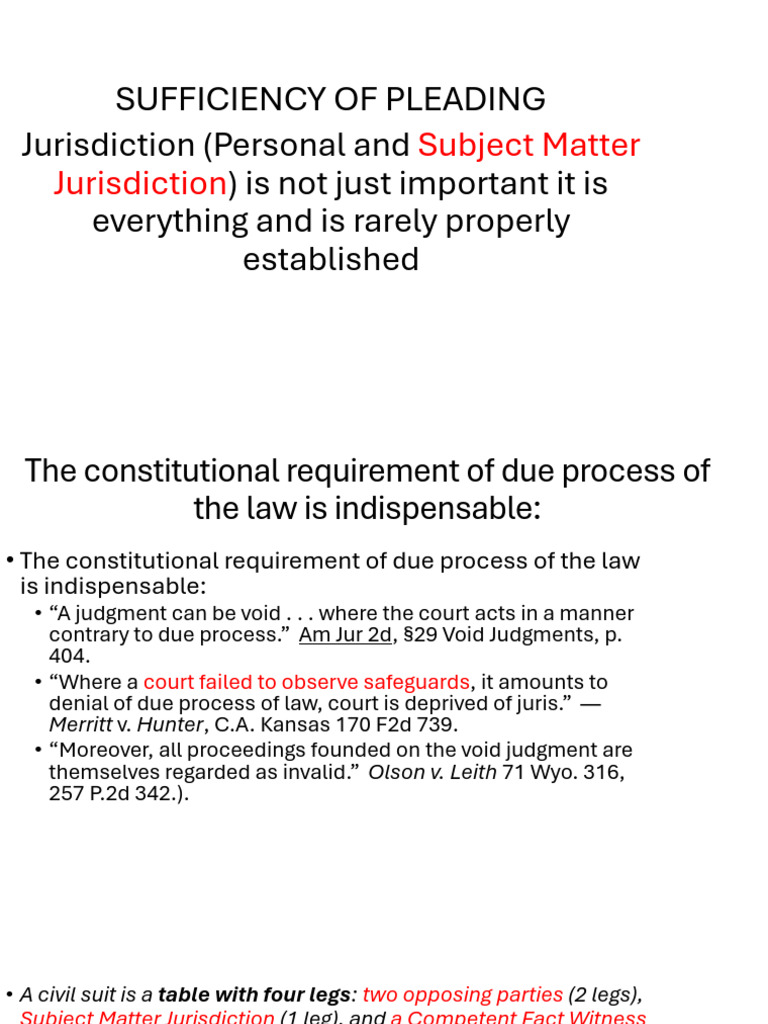 Sufficiency of Pleading Jurisdiction (Personal And) Is Not Just Important It Is Everything and ...