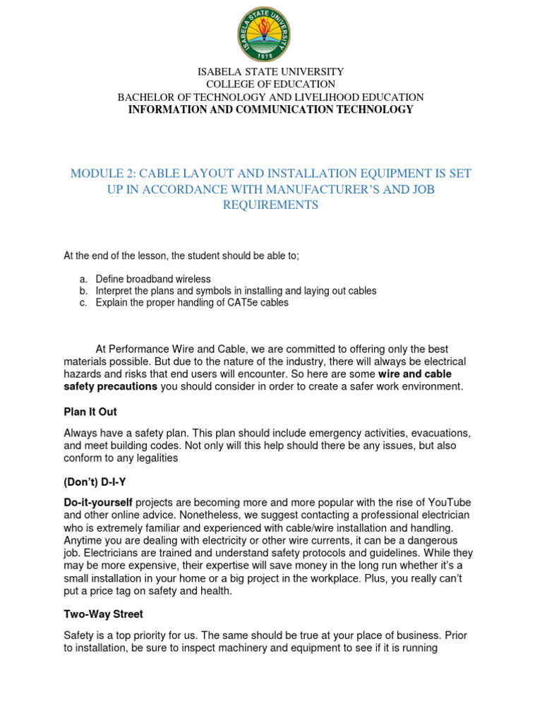 Module 2: Cable Layout and Installation Equipment Is Set Up in ...