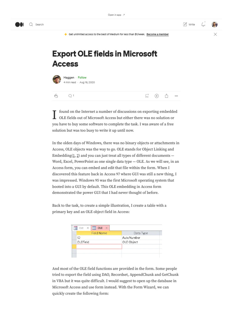 Export OLE fields in Microsoft Access _ by Haggen _ Medium | PDF | Microsoft Access | Software