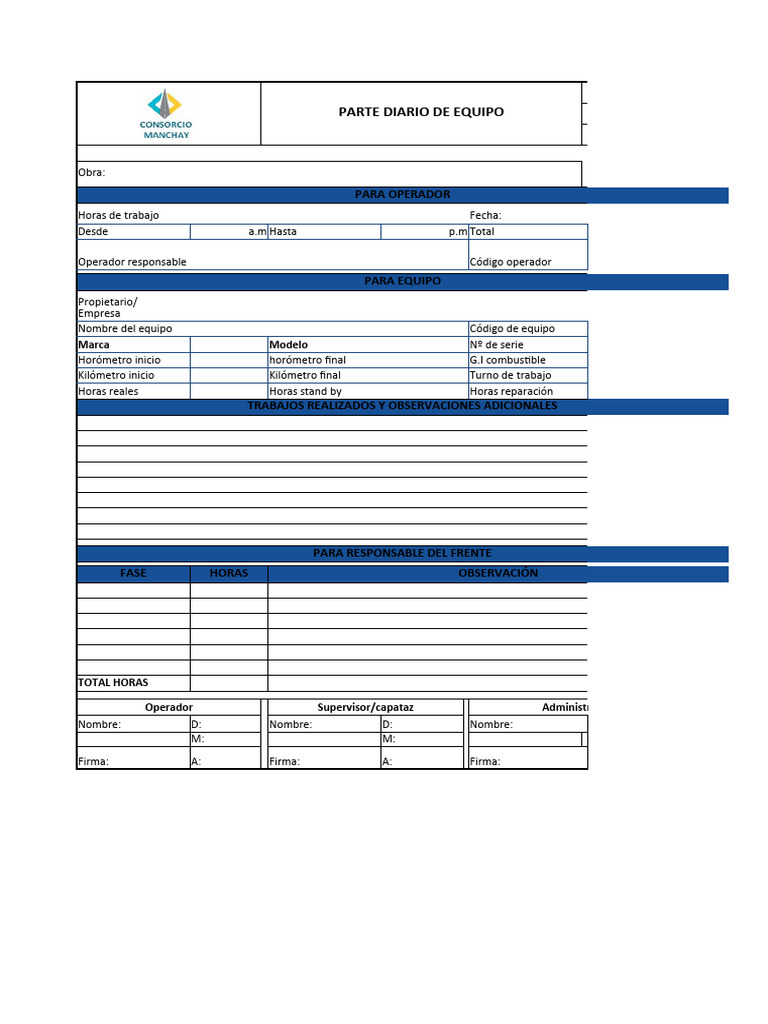 Registro Diario de Equipo y Operador | PDF