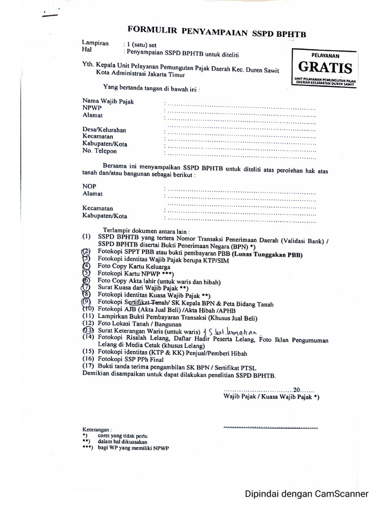 Formulir SSPD BPHTB | PDF