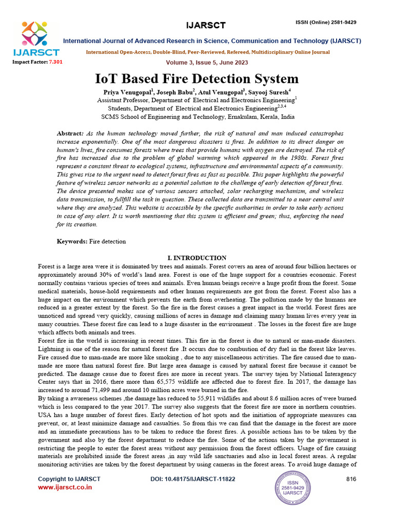 IoT Based Fire Detection System | PDF | Sensor | System On A Chip