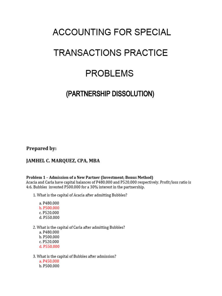 Dissolution Problem With Answer | PDF | Partnership | Balance Sheet