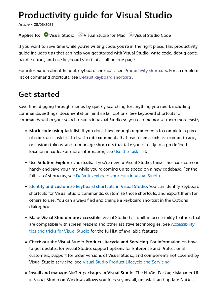 Visual Studio Productivity Guide by Microsoft Learn | PDF | Window (Computing) | Microsoft Windows