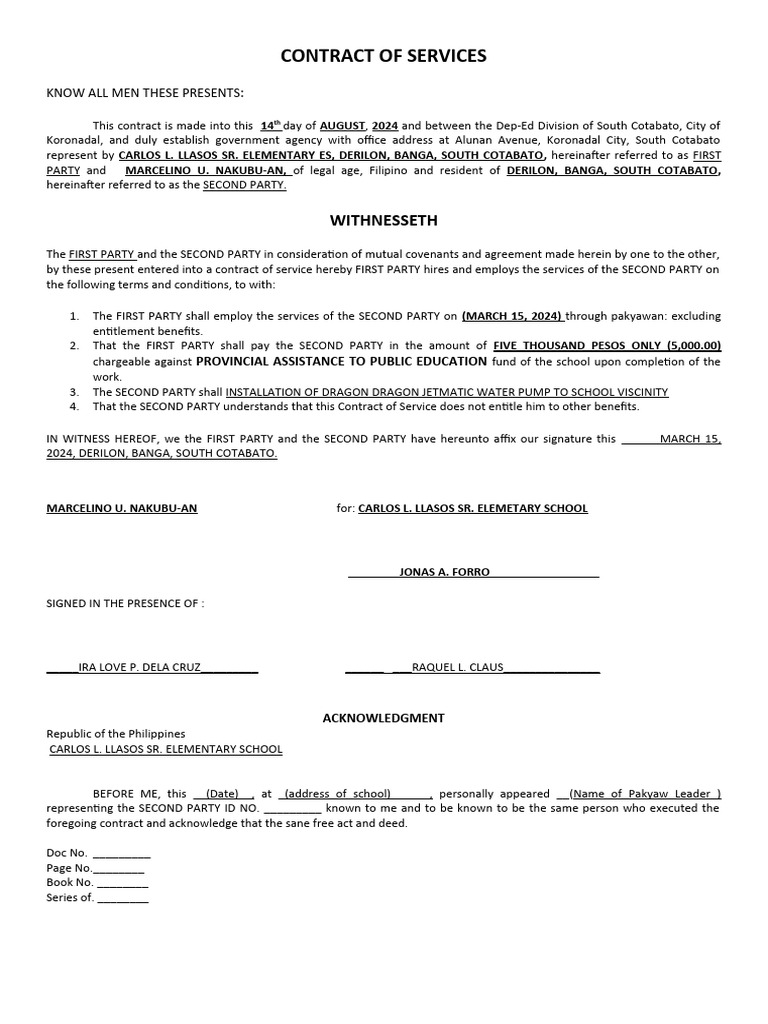Pakyaw Agreement Kabugwason 2024 | PDF | Private Law