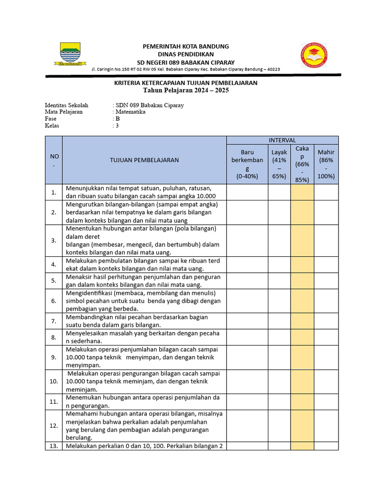 KKTP Matematika Kelas 3 | PDF
