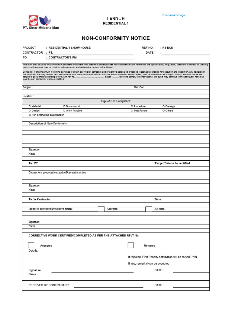 F20 - Non-Conformity Notice R1 | PDF | Justice | Crime & Violence