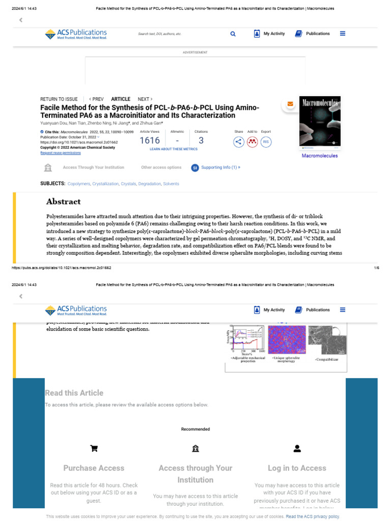 Facile Method For The Synthesis of PCL-b-PA6-b-PCL Using Amino-Terminated PA6 As A ...